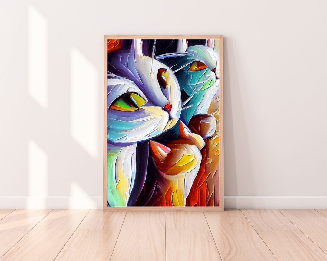 Colorful Abstract Cat Art Three Cats Wall Art Abstract Cat - Etsy
