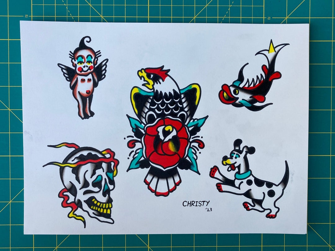 Hand Painted Traditional Tattoo Flash #4 - Etsy