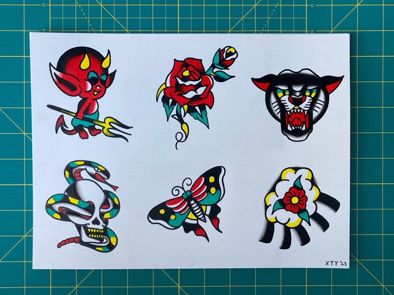 Hand Painted Traditional Tattoo Flash #1 - Etsy