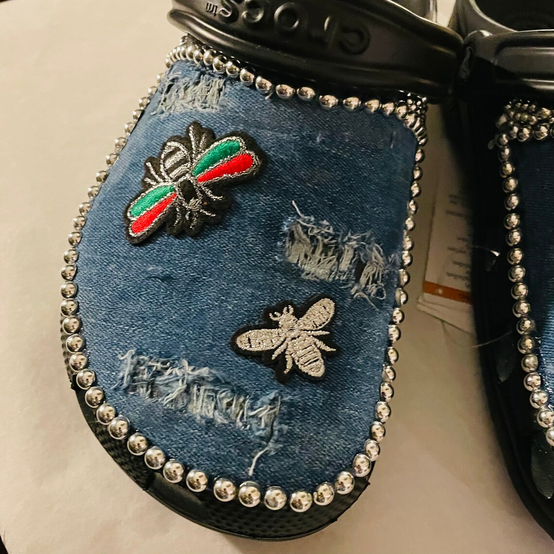 Bling Bee Crocs in Black With Denim Sizes 7 11 W/ Bedazzled | Etsy