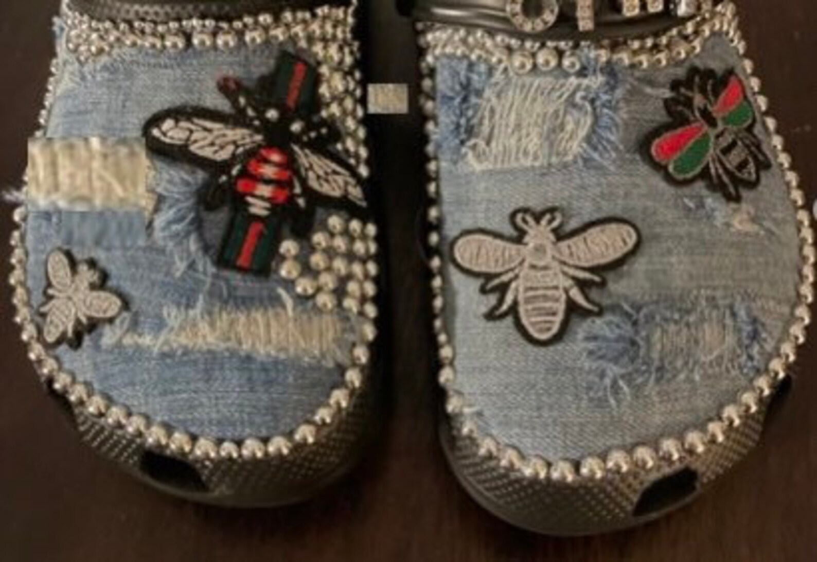 Bling Bee Crocs in Black With Denim Sizes 7 11 W/ Bedazzled - Etsy