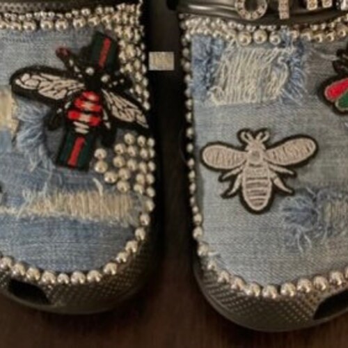Bling Bee Crocs in Black With Denim Sizes 7 11 W/ Bedazzled | Etsy