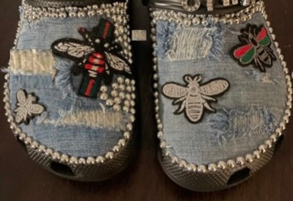Bling Bee Crocs in Black With Denim Sizes 7 11 W/ Bedazzled | Etsy