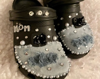 Bling Bee Crocs in Black With Denim Sizes 7 11 W/ Bedazzled | Etsy