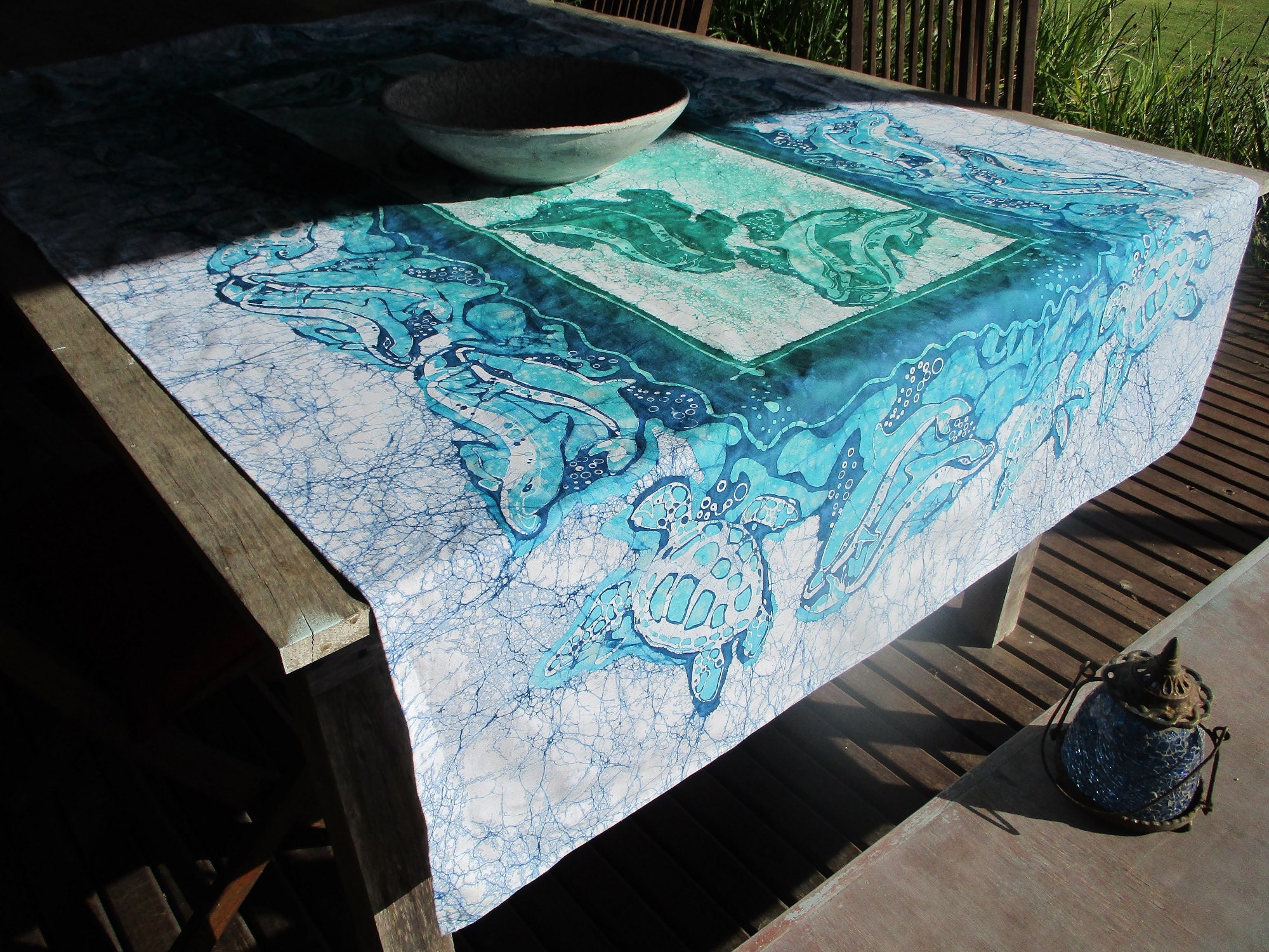 Batik Palm Beach Tablecloth With Turtles and Dolphins on 100 % Cotton ...