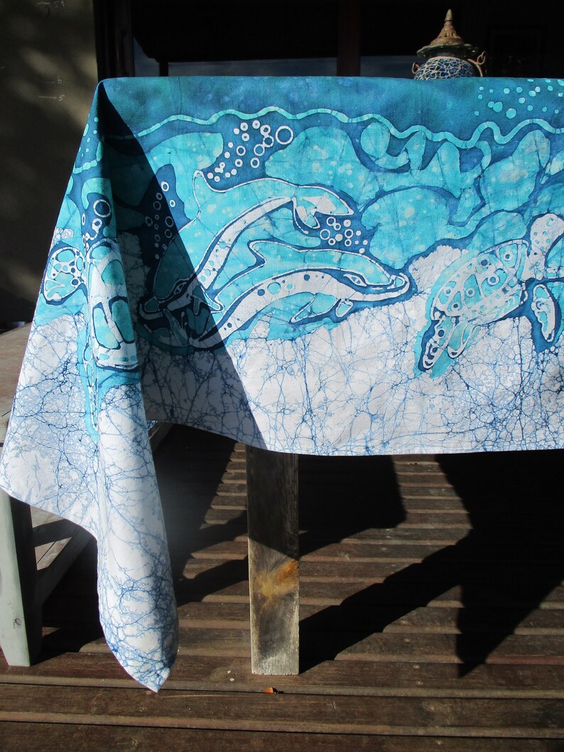 Batik Palm Beach Tablecloth With Turtles and Dolphins on 100 % Cotton ...