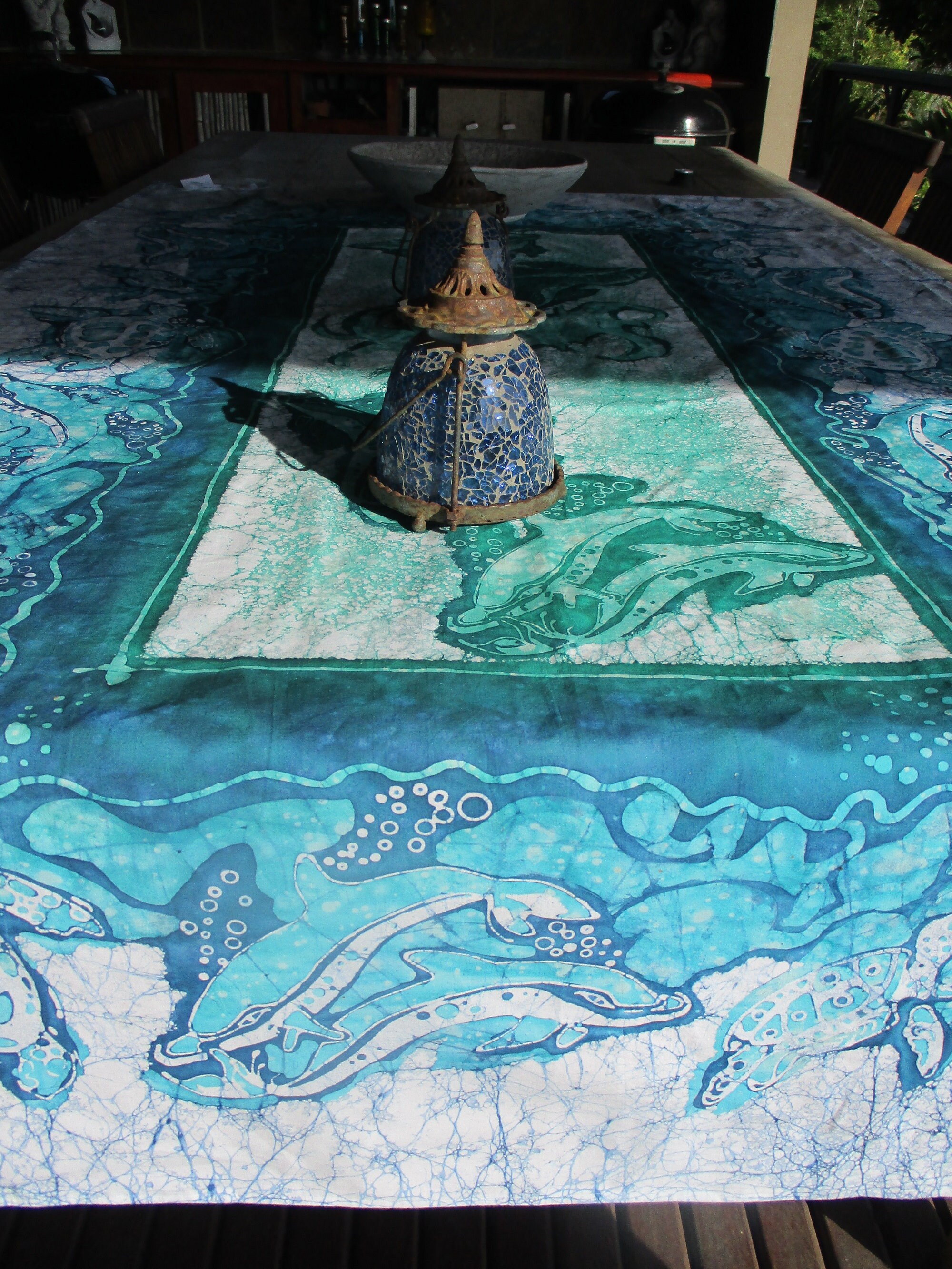 Batik Palm Beach Tablecloth With Turtles and Dolphins on 100 % Cotton ...