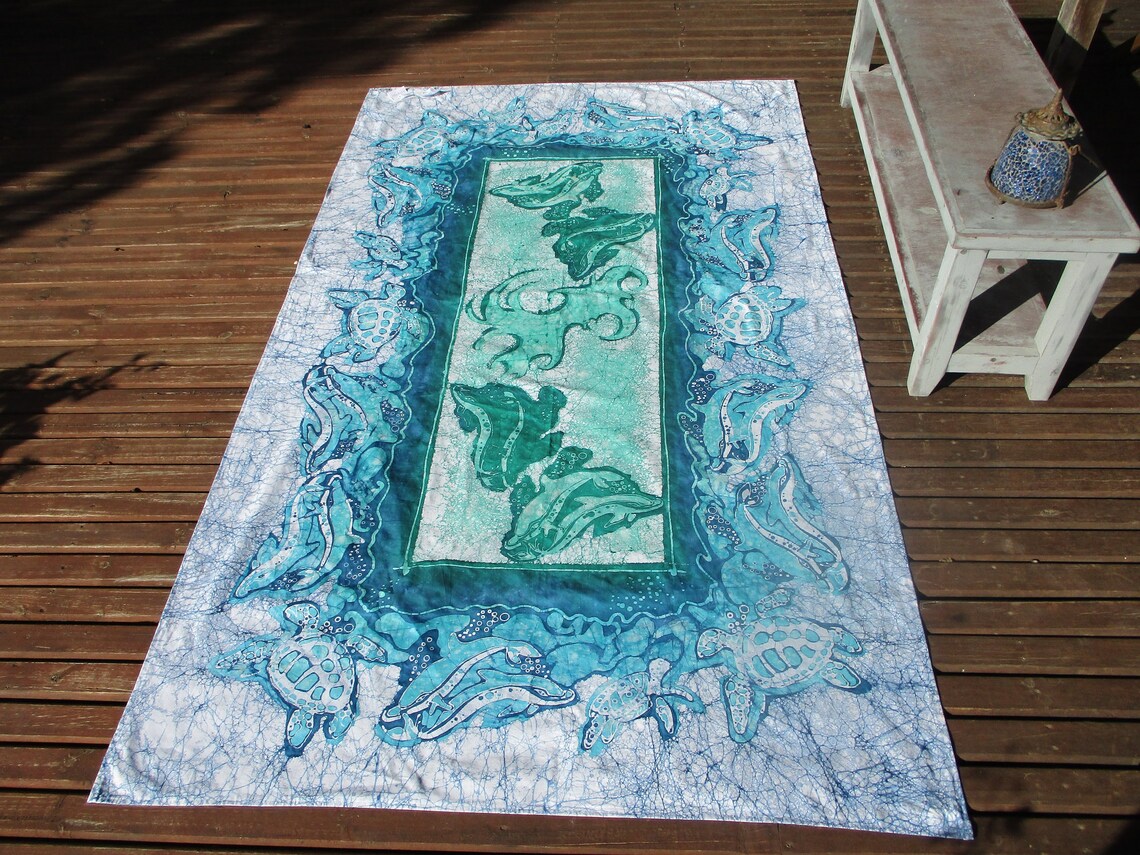 Batik Palm Beach Tablecloth With Turtles and Dolphins on 100 % Cotton ...