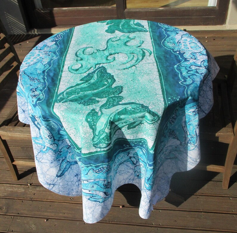 Batik Palm Beach Tablecloth With Turtles and Dolphins on 100 % Cotton ...