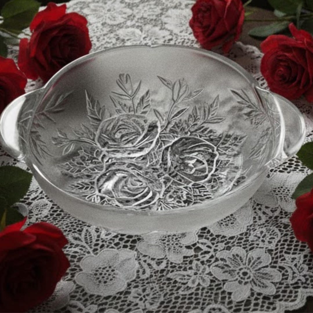 Vintage KIG Malaysia Serving Bowl Frosted With Clear Roses - Etsy