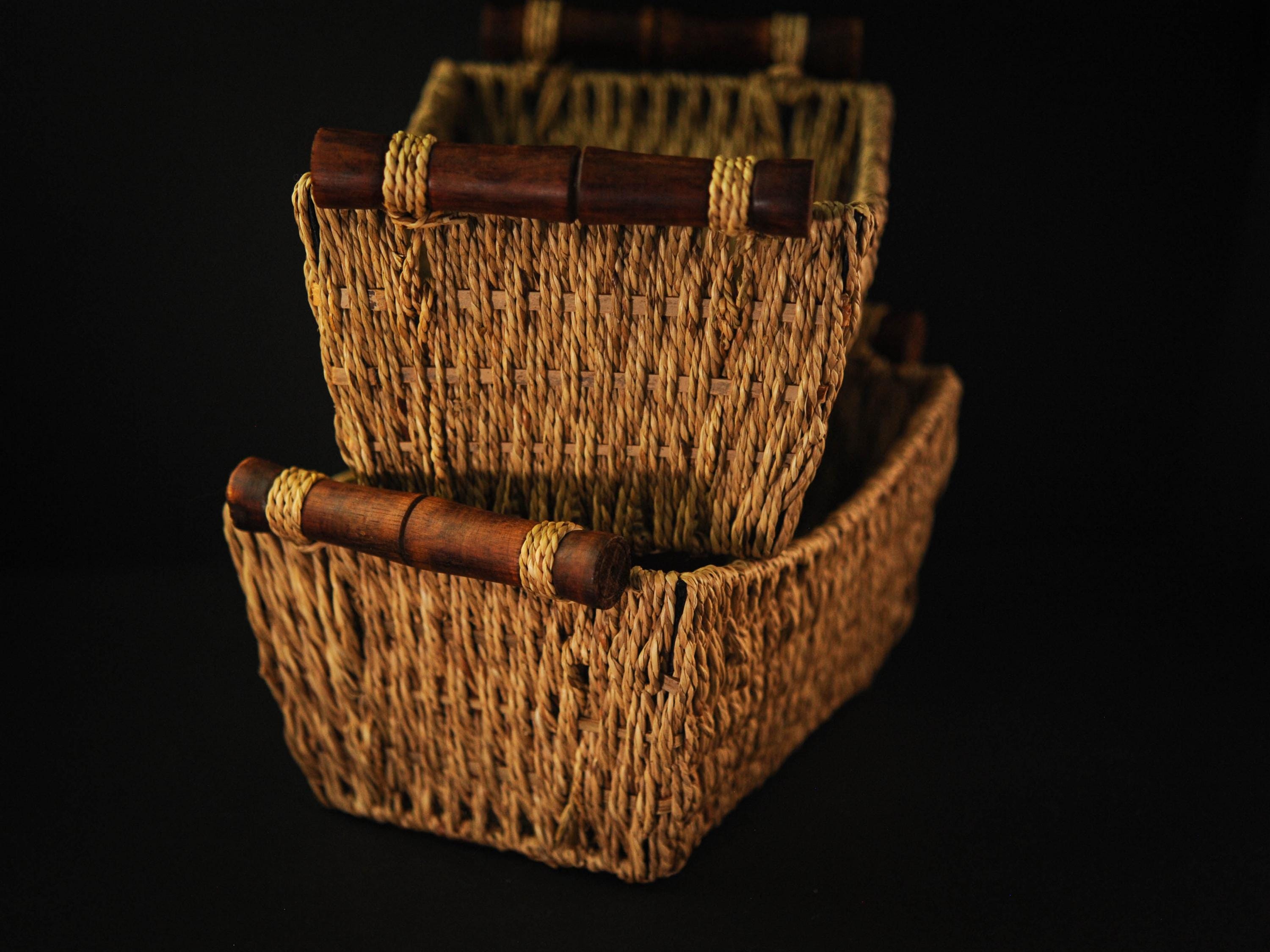 Vintage Wicker Baskets With Side Handles - Etsy