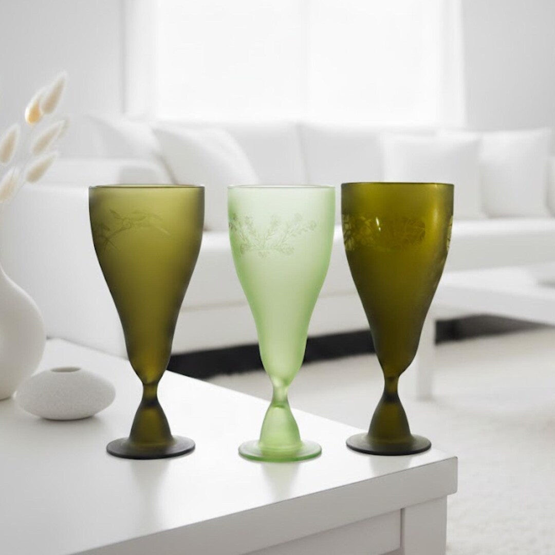 Three Vintage Hand Blown Goblets - Etsy