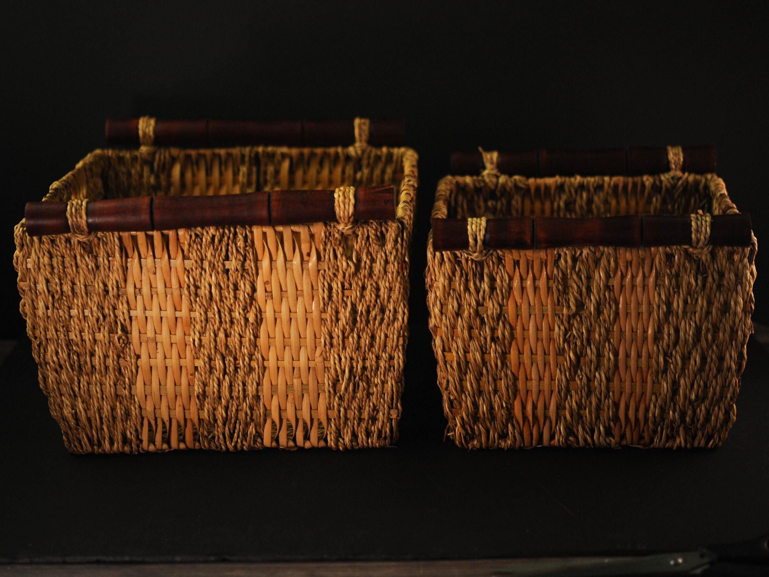 Vintage Wicker Baskets With Side Handles - Etsy