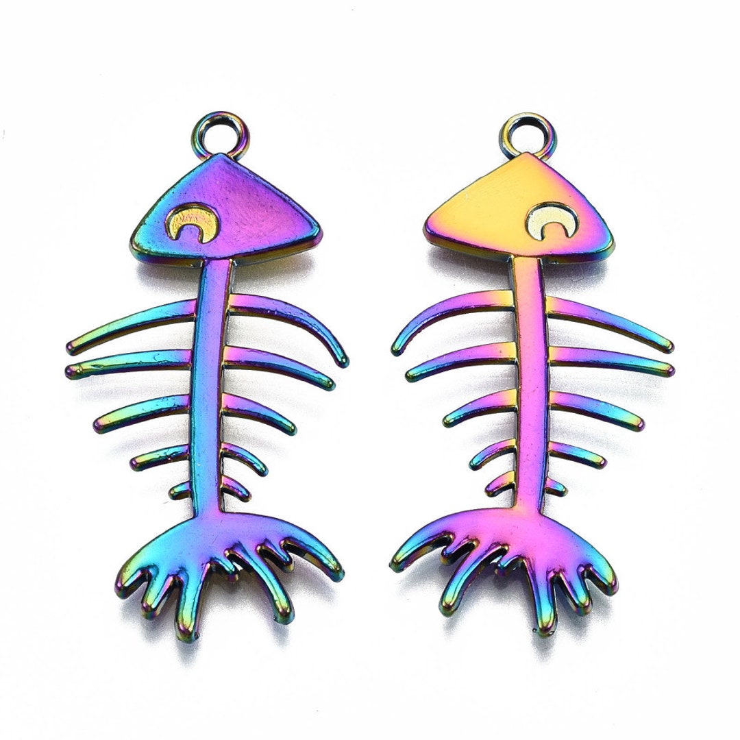 Rainbow Metal Fishbone, Fish Bone Pendants - Pack of 2 - Etsy