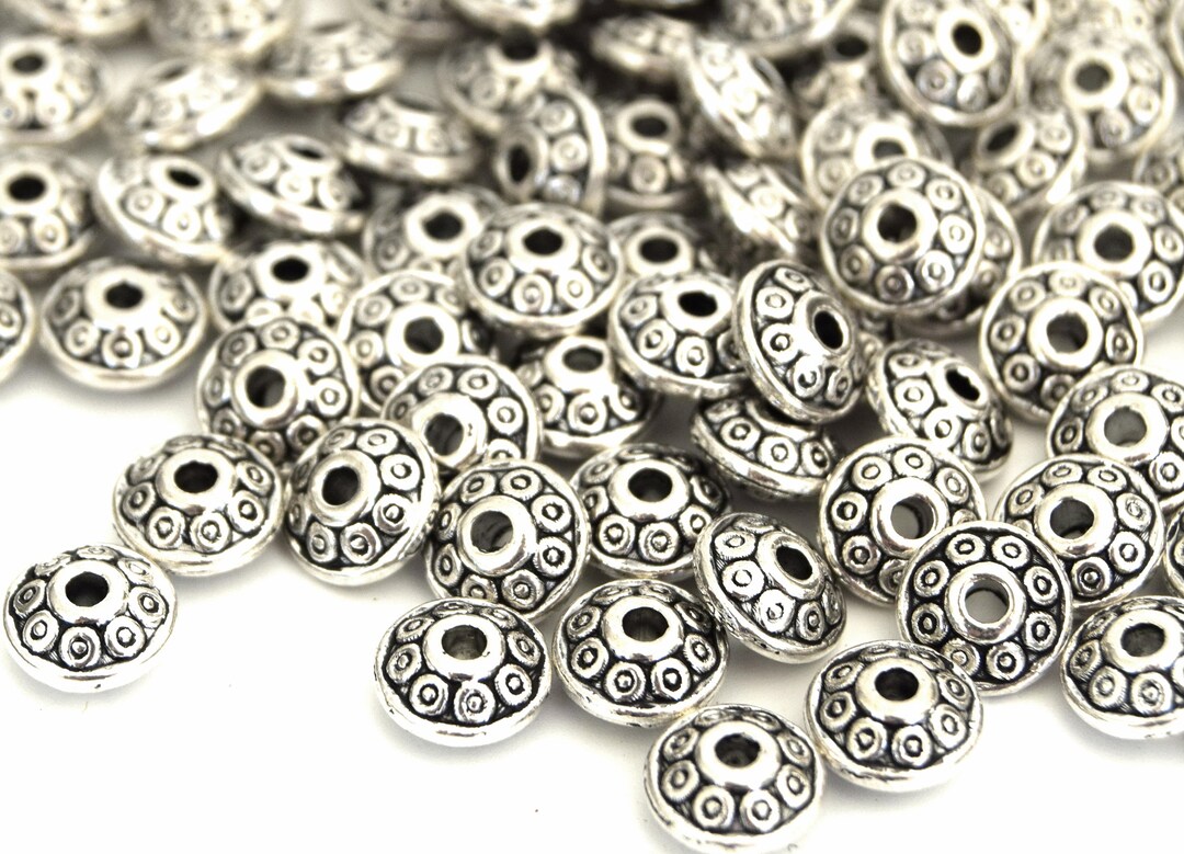 Bicone Spacer Beads Shiny Silver Color 6x4mm Bead Spacers Metal Beads ...
