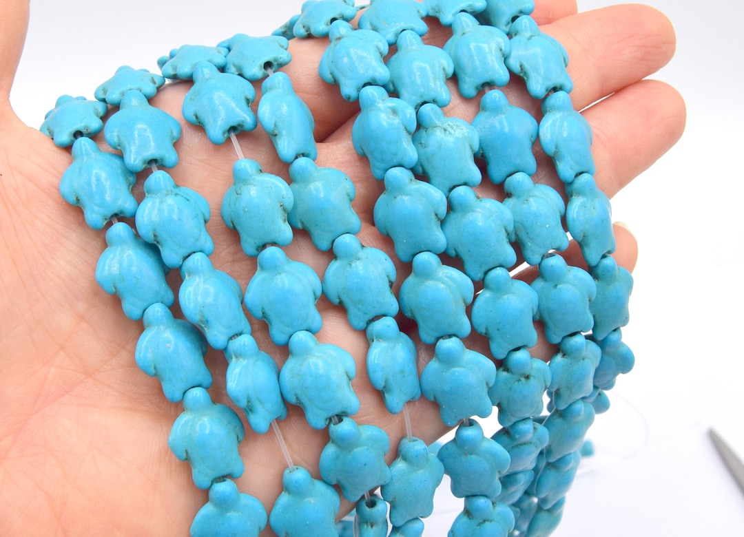 Perles tortues howlite turquoise 15 mm - Turquoise howlite turtle beads ...