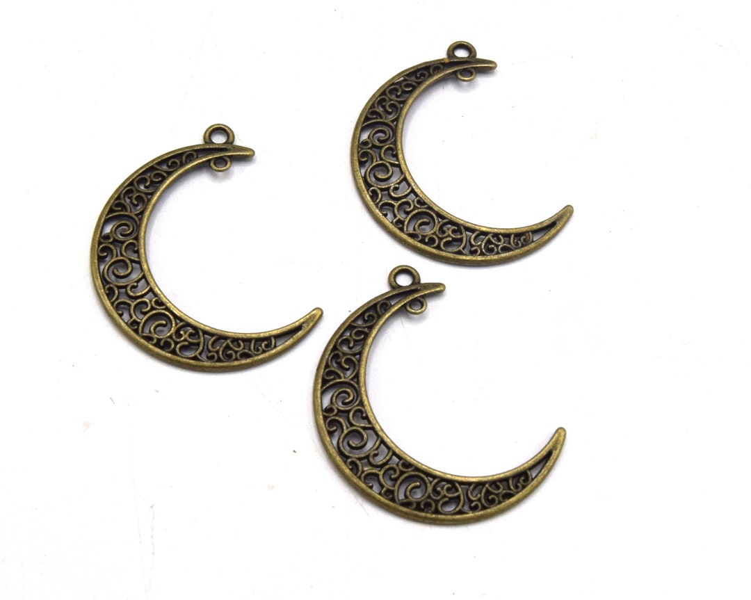 X10 Bronze Crescent Moon Pendants 42mm, Antique Bronze, Celestial ...