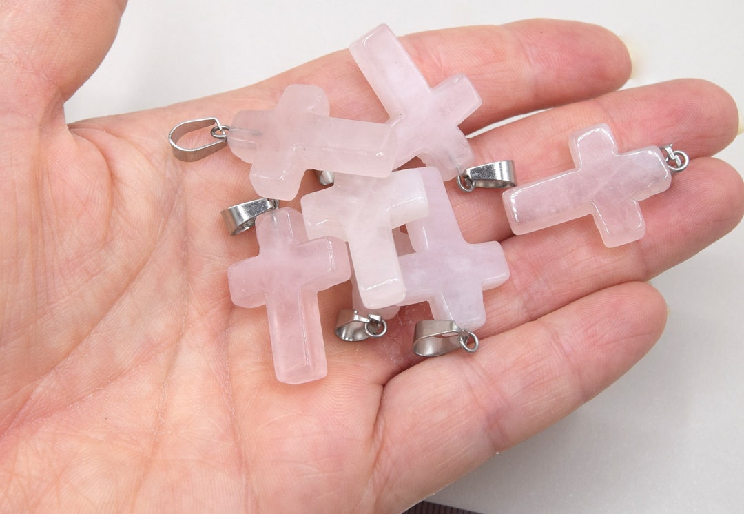 Rose Quartz Cross With Stainless Steel Clasps X2 - Etsy