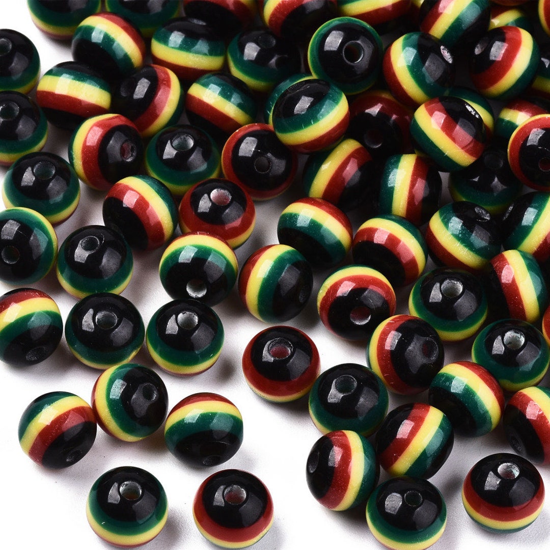 Ghana Jamaica Reggae Resin Beads, Round, Colored, 8mm Lot of 40 Units ...