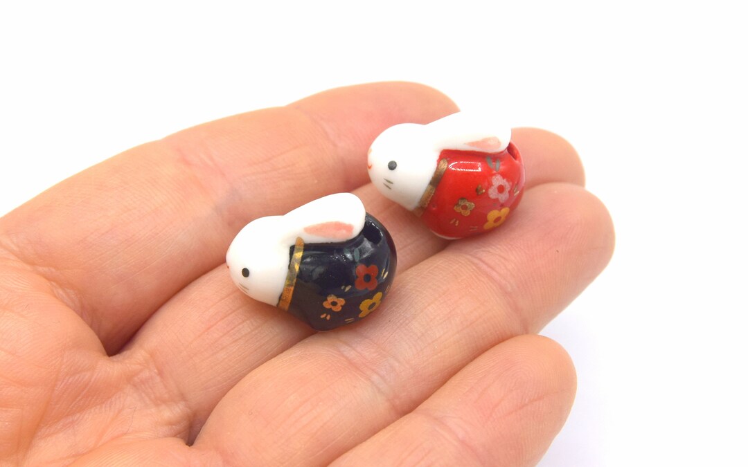 1 Perle en céramique lapin rouge ou noir, perle de pâques et animaux ...