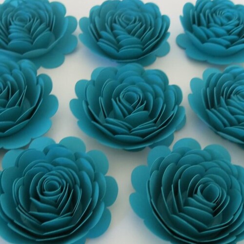 Dark Teal Roses Turquoise Blue Paper Flowers Set of 10 | Etsy