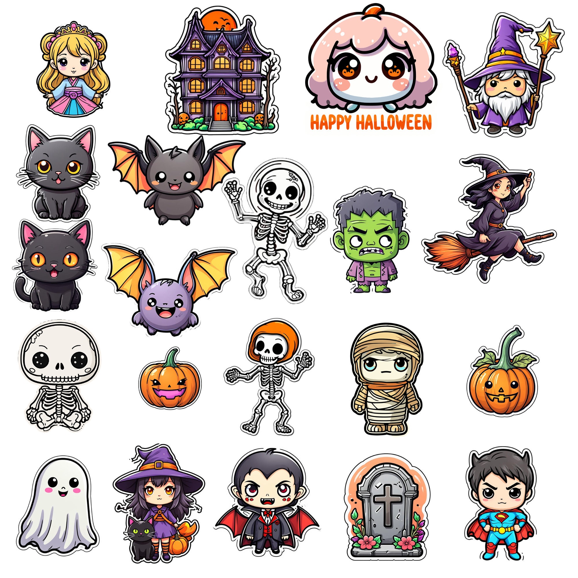 Kawaii Halloween Digital Stickers - PNG Bundle for Digital Planners ...
