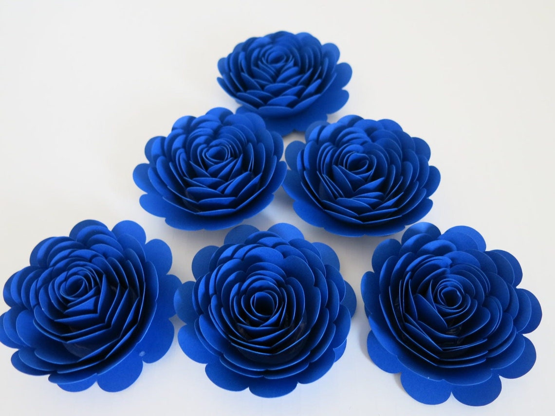 Royal Blue Paper Flowers Wedding Decorations Set of 6 | Etsy