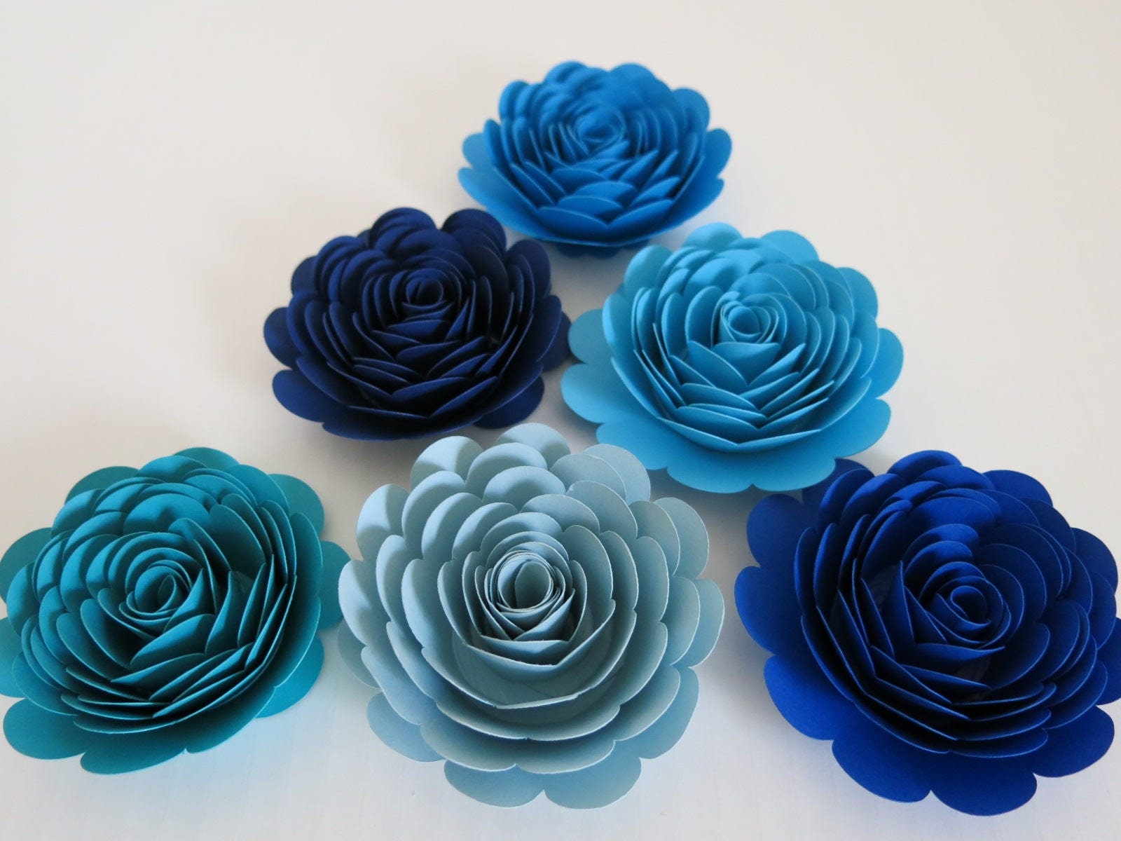 6 Shades of Blue Paper Roses 3 Flowers Wedding - Etsy