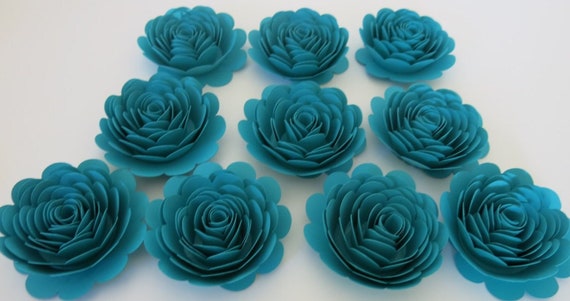 Dark Teal Roses Turquoise Blue Paper Flowers Set of 10 | Etsy