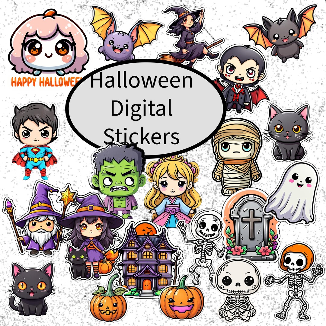 Cute Halloween Digital Stickers PNG Bundle Digital Download Printable ...