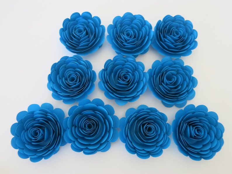 Big Bright Blue Paper Flowers Set of 10 Large 3 Roses - Etsy
