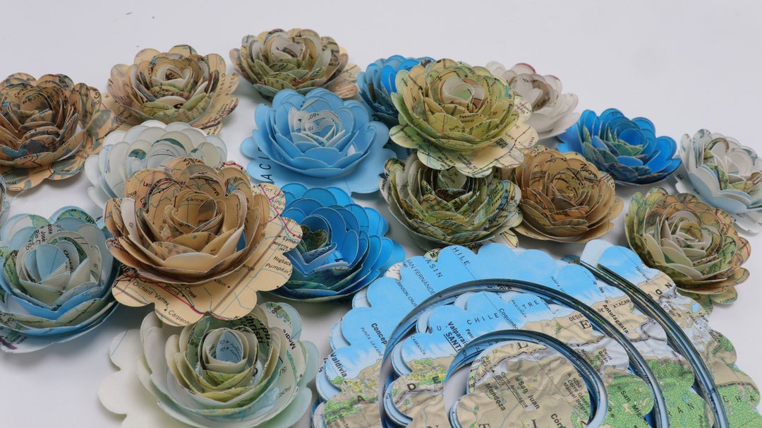DIY Precut & Unrolled World Atlas Map Paper Flower Craft Kit - Make 1.5 ...