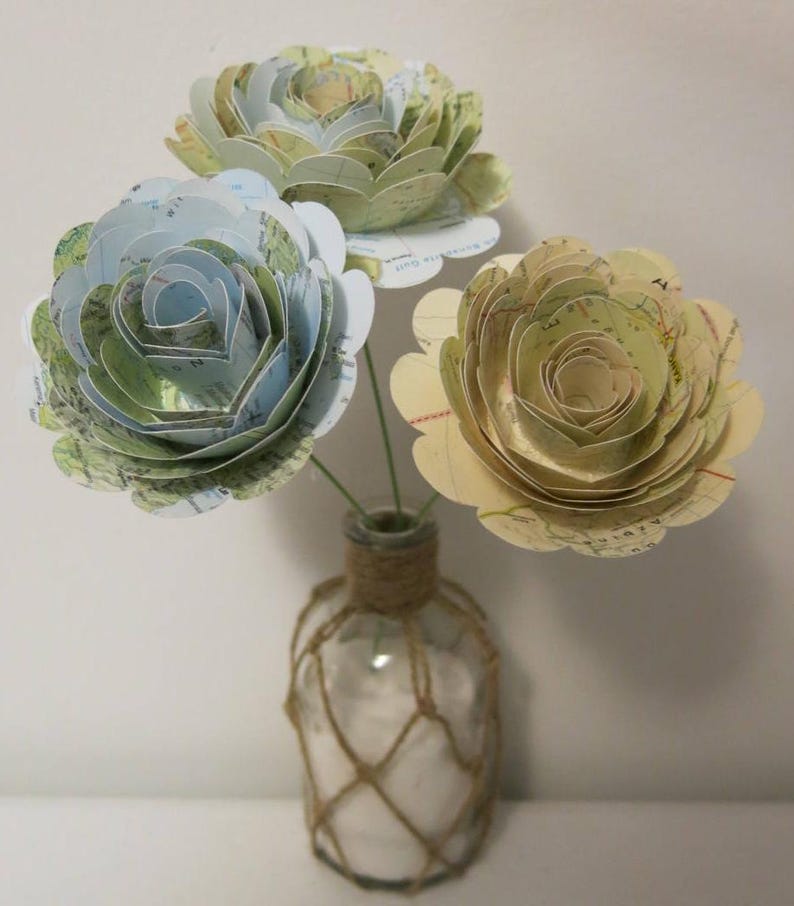 Atlas Map Paper Flowers on Stems: Travel Theme Decor - Etsy