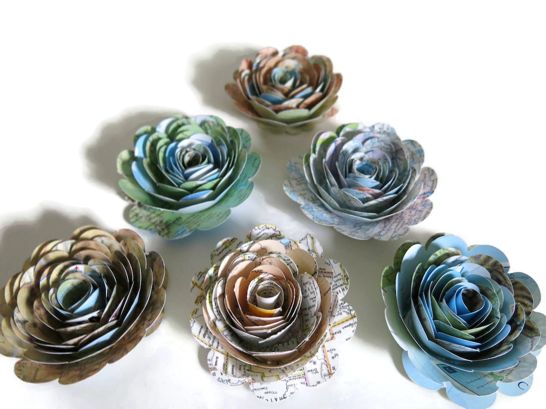 Map Paper Flowers: World Atlas Roses, Travel Theme Centerpiece (set of ...
