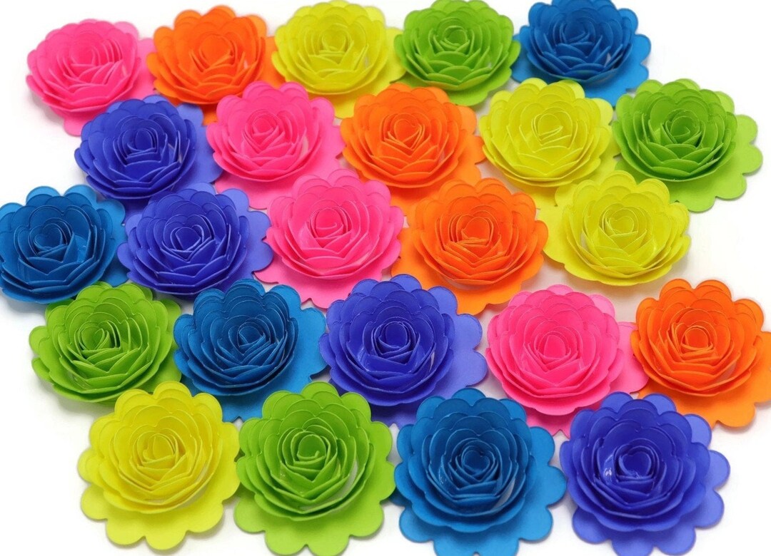 Neon Rainbow Paper Flowers: 80s Party Decor, Assembled or DIY Kit - Etsy