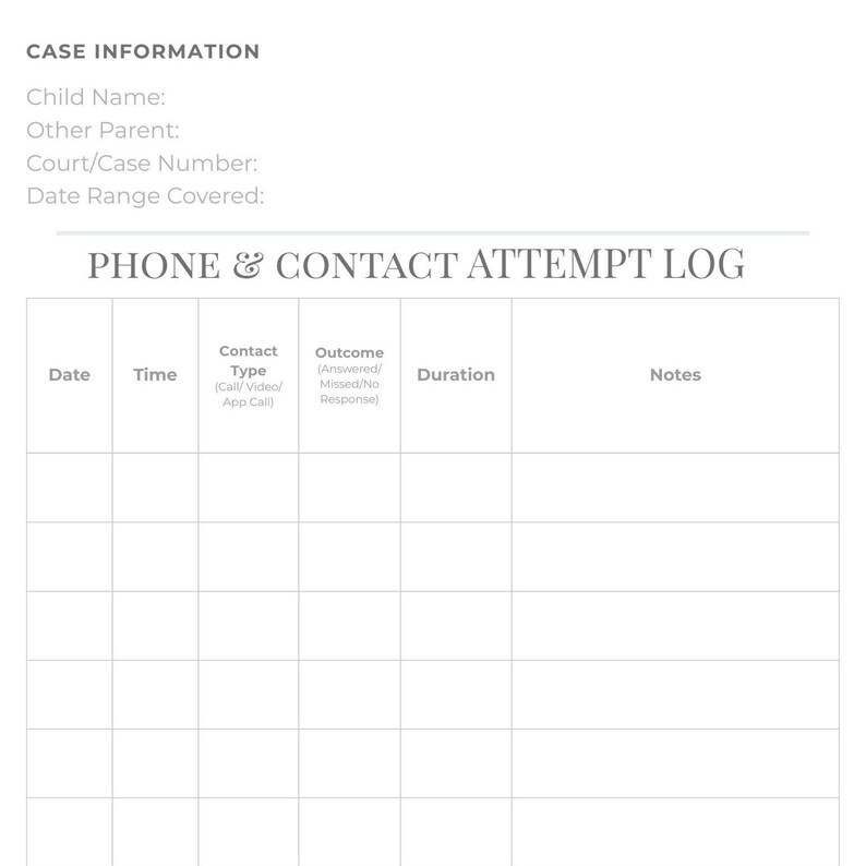 Co- Parenting Communication Log Printable | Court Documentation Log ...