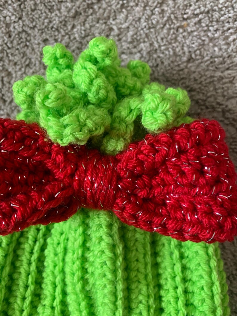 Handmade Crochet Baby Grinch Hat With Red Bow Size 12 Months - Etsy