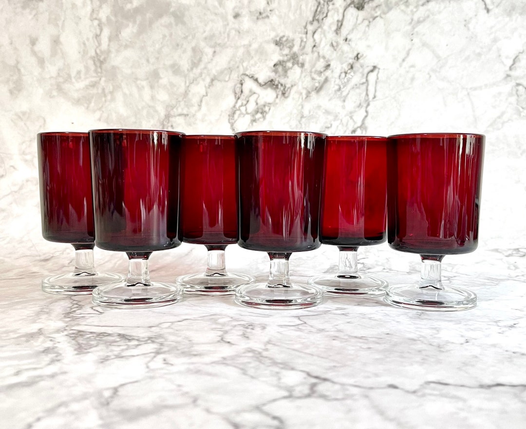 Arcoroc Cavalier Ruby Red Small Pedestal Wine Glasses / Vintage ...
