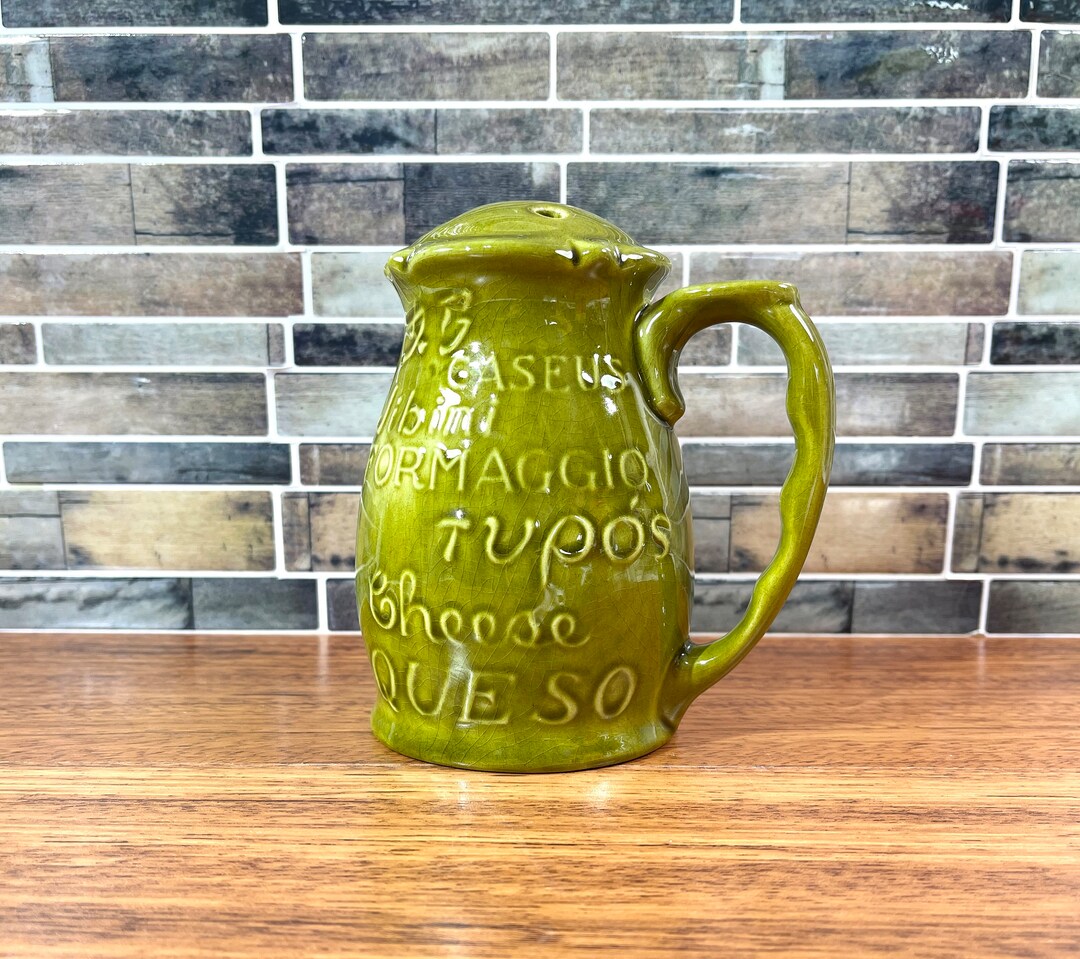 Olive Green Ceramic Parmesan Cheese Shaker W/ Handle / Vintage Large ...