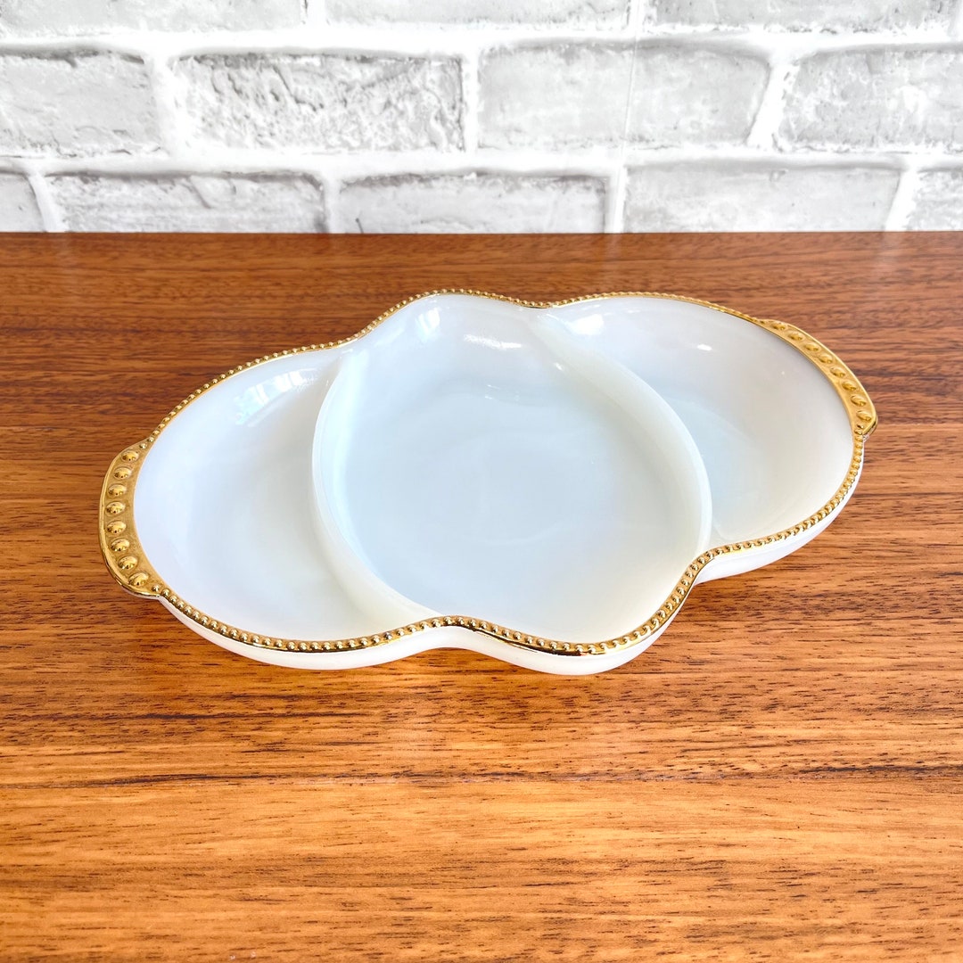 Vintage Fire King Divided Milk Glass Pickle Dish / Anchor Hocking White ...