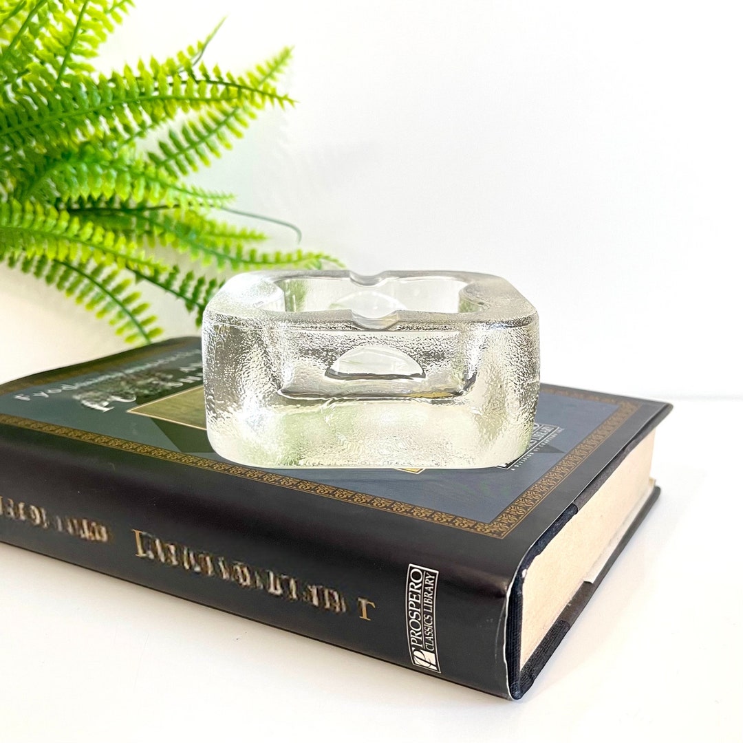 Glass Block Ashtray Icy Texture / Vintage Small Glass Block Ashtray ...