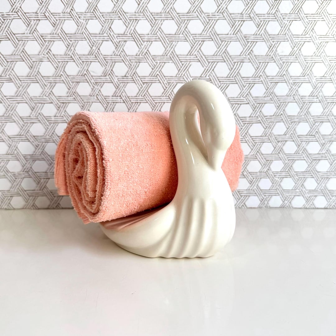 Ceramic Swan Counter Top Hand Towel Holder / Vintage Cream Coloured ...