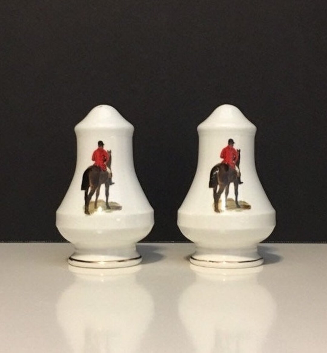 Bullion Fine Bone China Salt and Pepper Shakers / Vintage Fox Hunt Bone ...