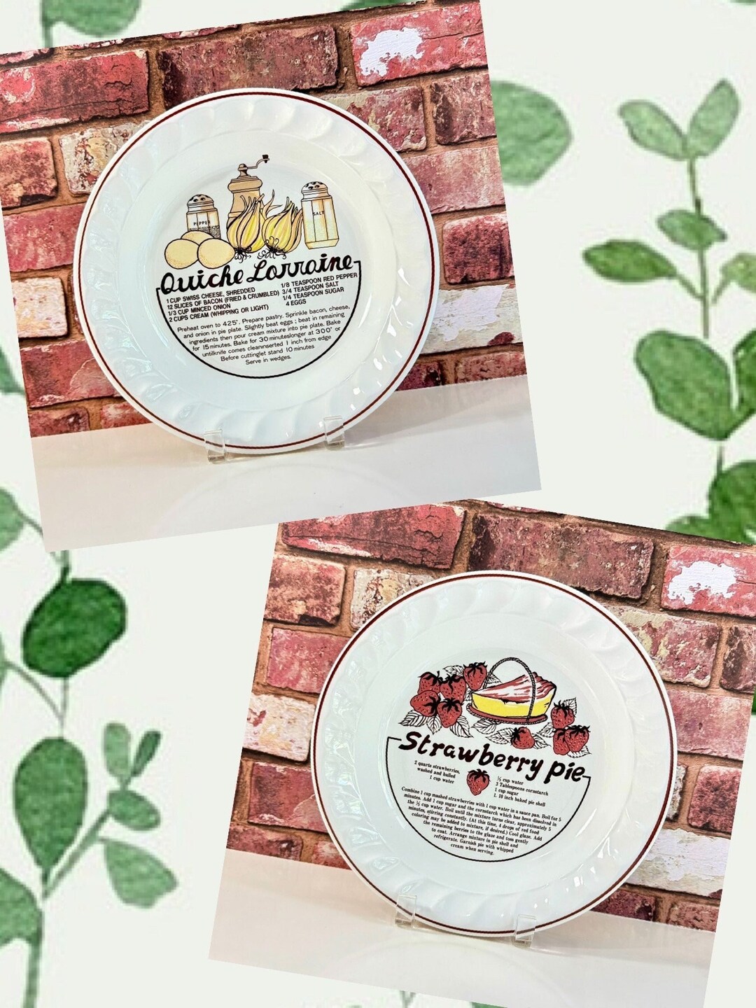 Retro Ceramic Recipe Pie Plates / Retro Strawberry Pie Plate / Retro ...