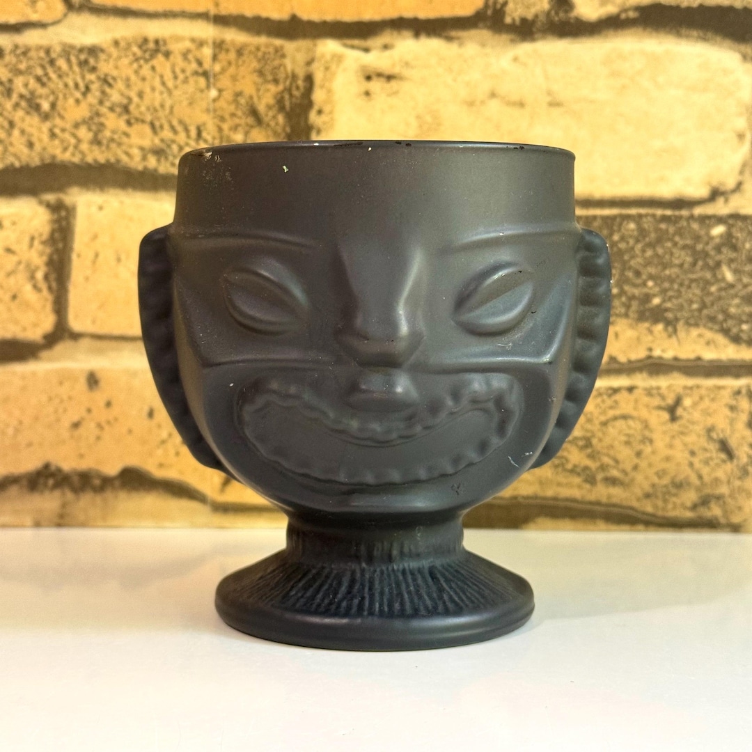 Indiana Glass Two Faced Footed Tiki Glass / Vintage Indiana Glass Matte ...