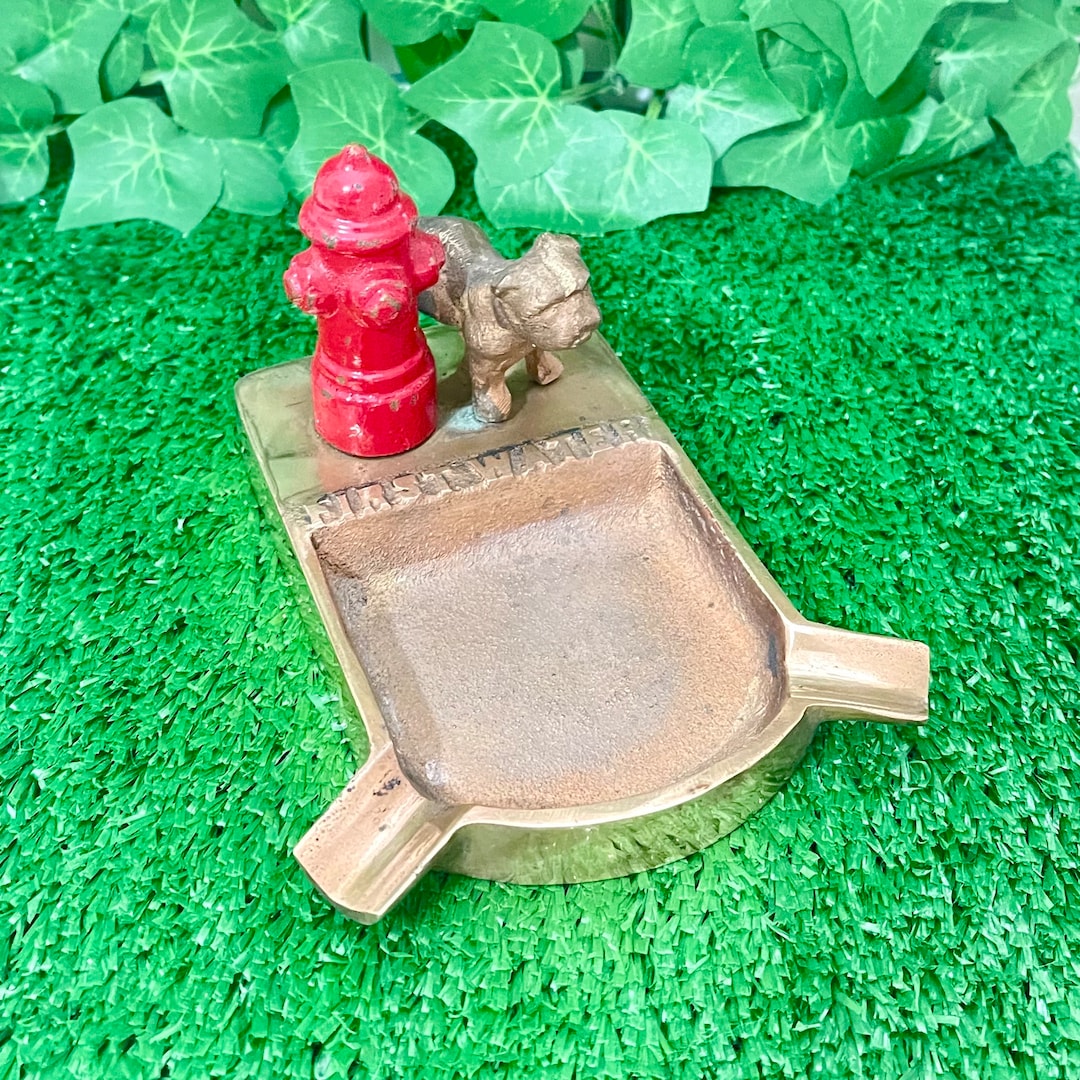 Brass Dog & Fire Hydrant Ashtray first Water / Vintage Novelty Dog and ...
