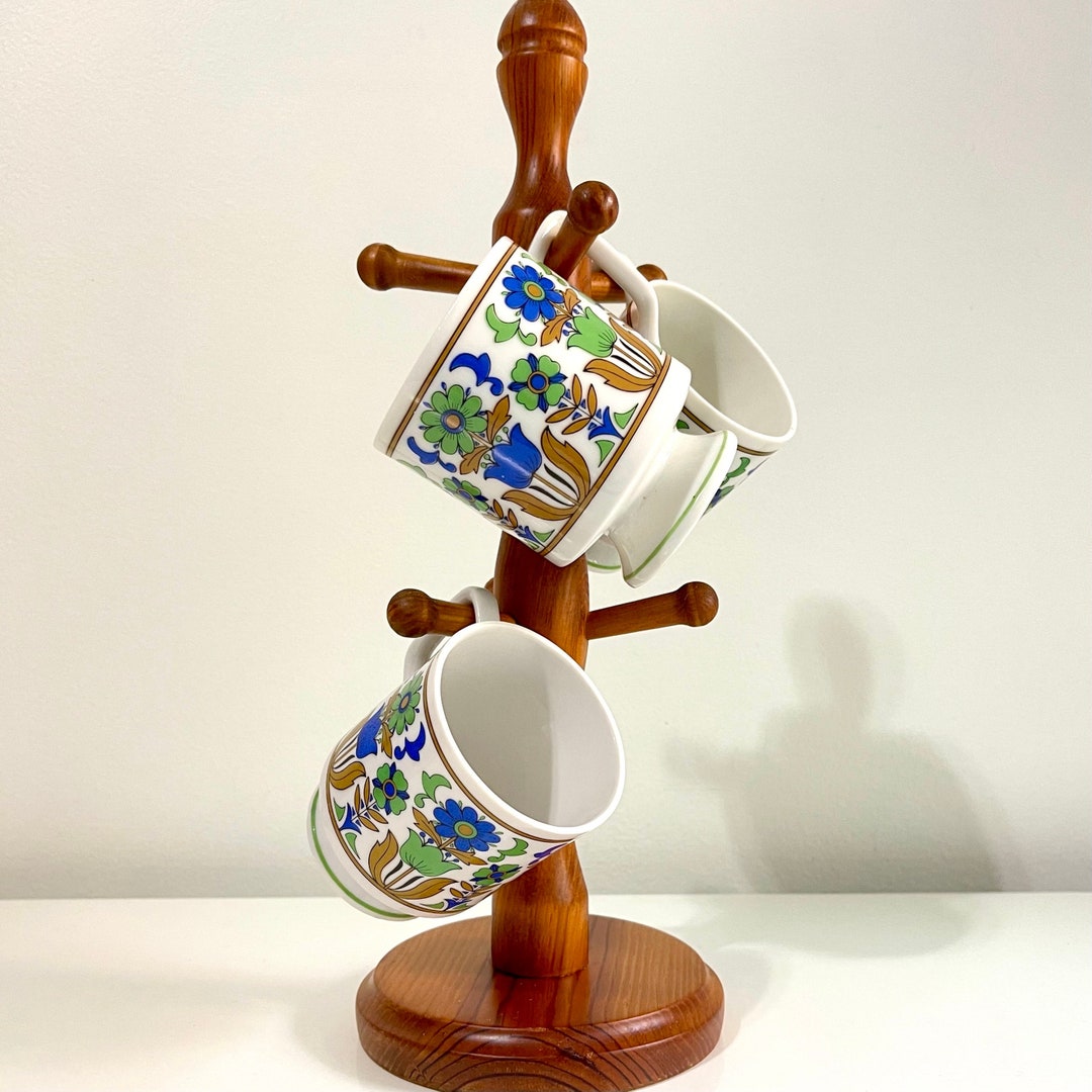 Mod Flower Design Footed Pedestal 6oz Coffee Mugs / Vintage - Etsy