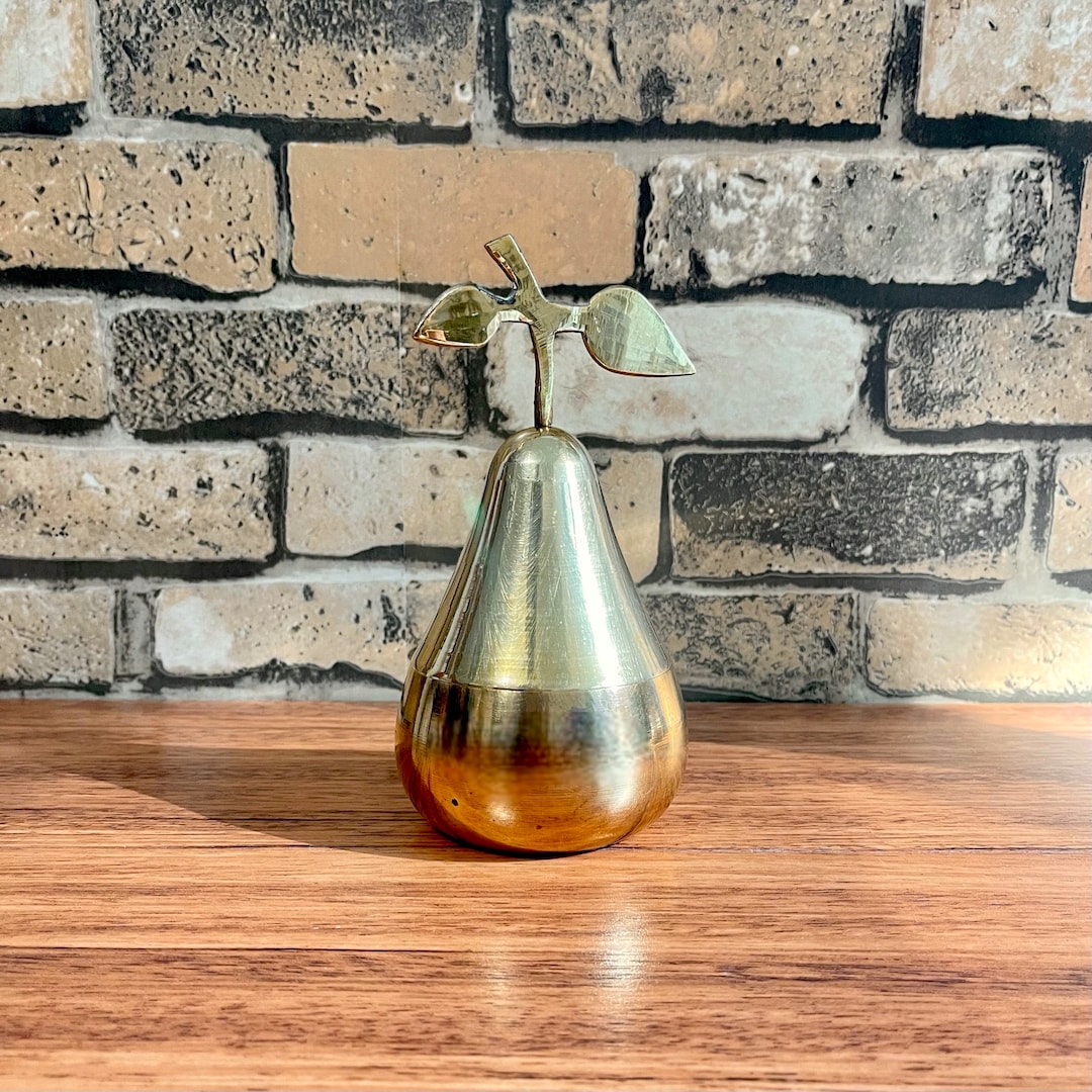 Solid Brass Pear Shaped Trinket Holder / Vintage Solid Brass Pear Decor ...