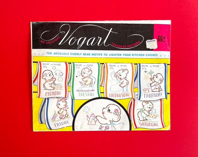 Vogart “days of the Week” Hot Iron Transfer Pattern #662 ~ Bears Tea ...