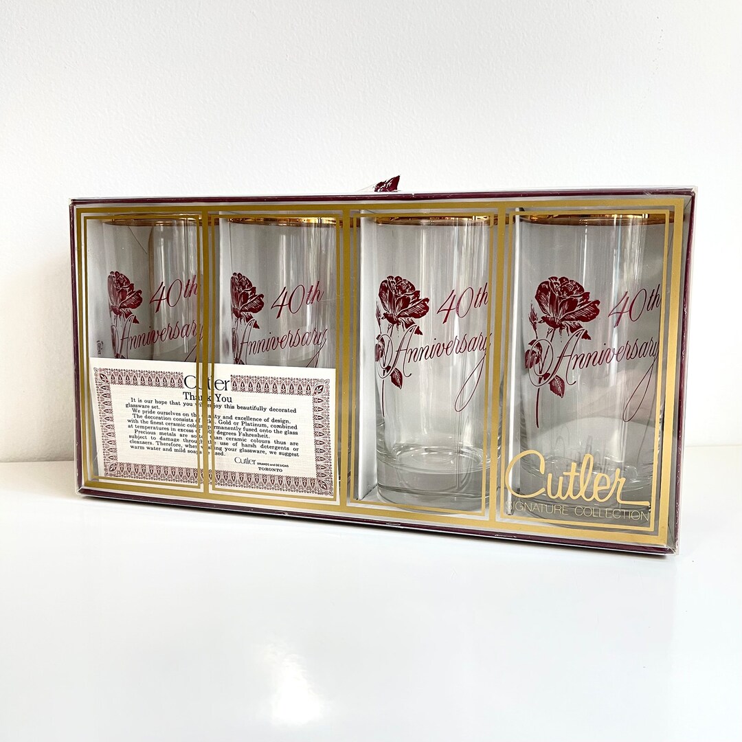 Cutler 40th Anniversary 22K Gold Rim Glasses / Vintage 40th Wedding ...